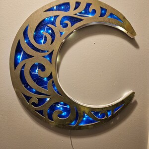 Illuminated Blue Stained Glass Moon - Etsy