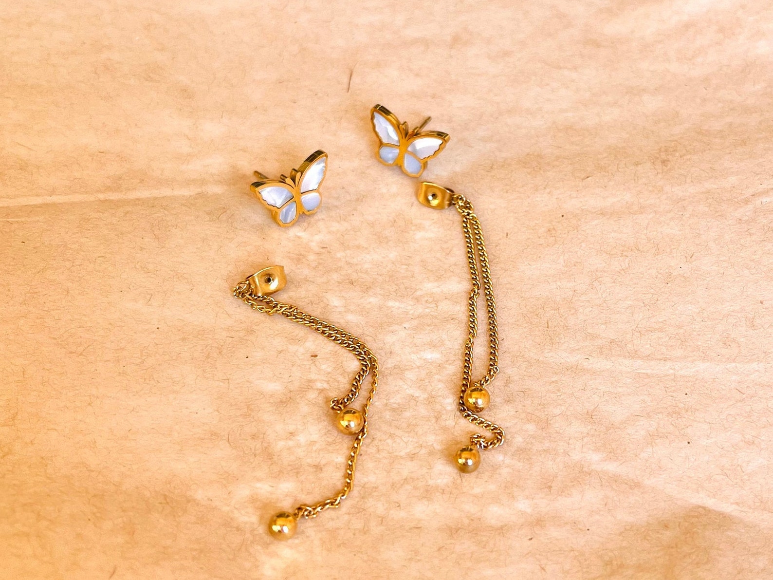 Gold Butterfly Long Dangle Drop Earrings, Butterfly Dangle Earrings, Long Earrings, Gold ...
