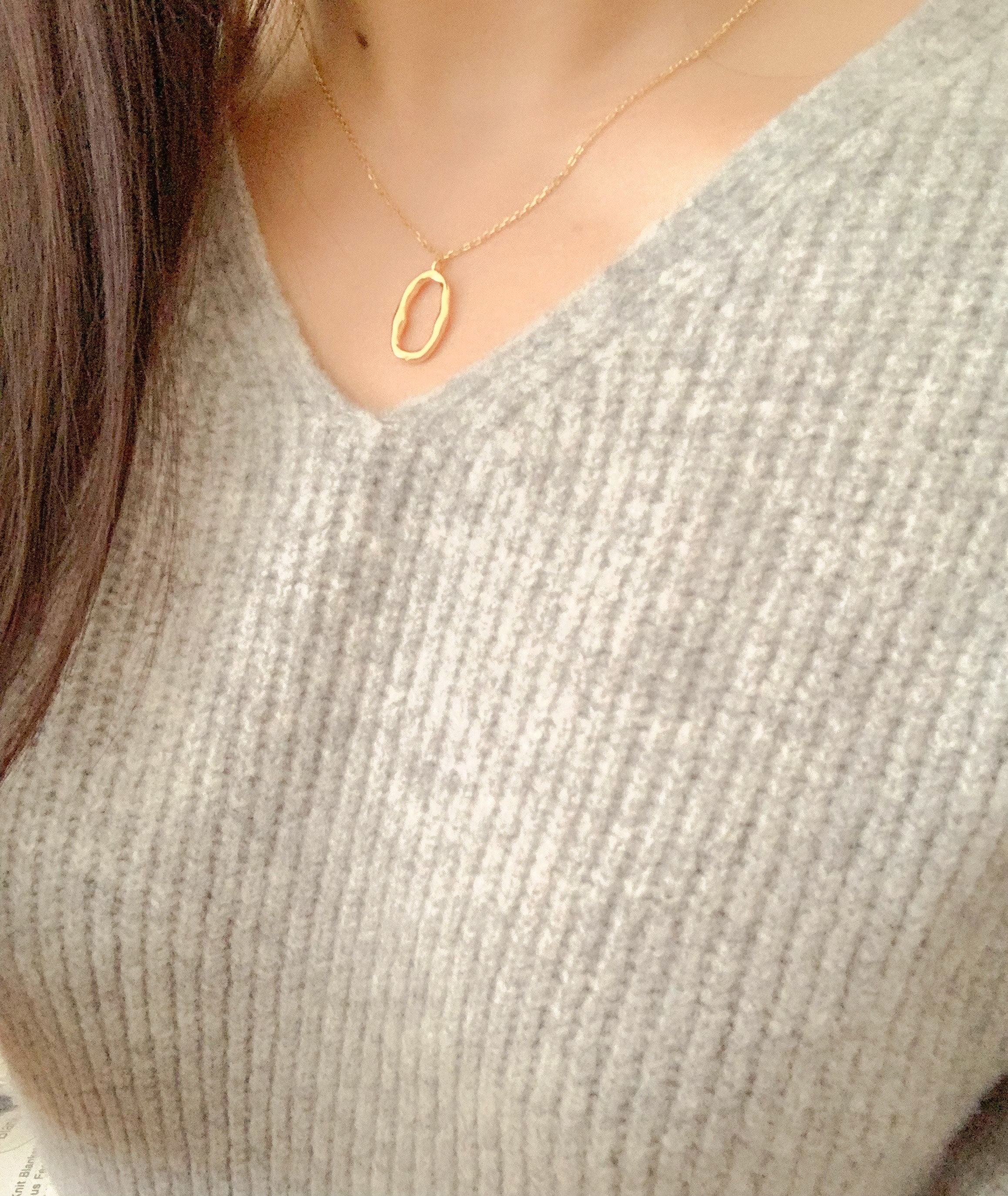 Arden 18K Eternity Gold Hoop Necklace, Dainty Geometric Oval Necklace ...