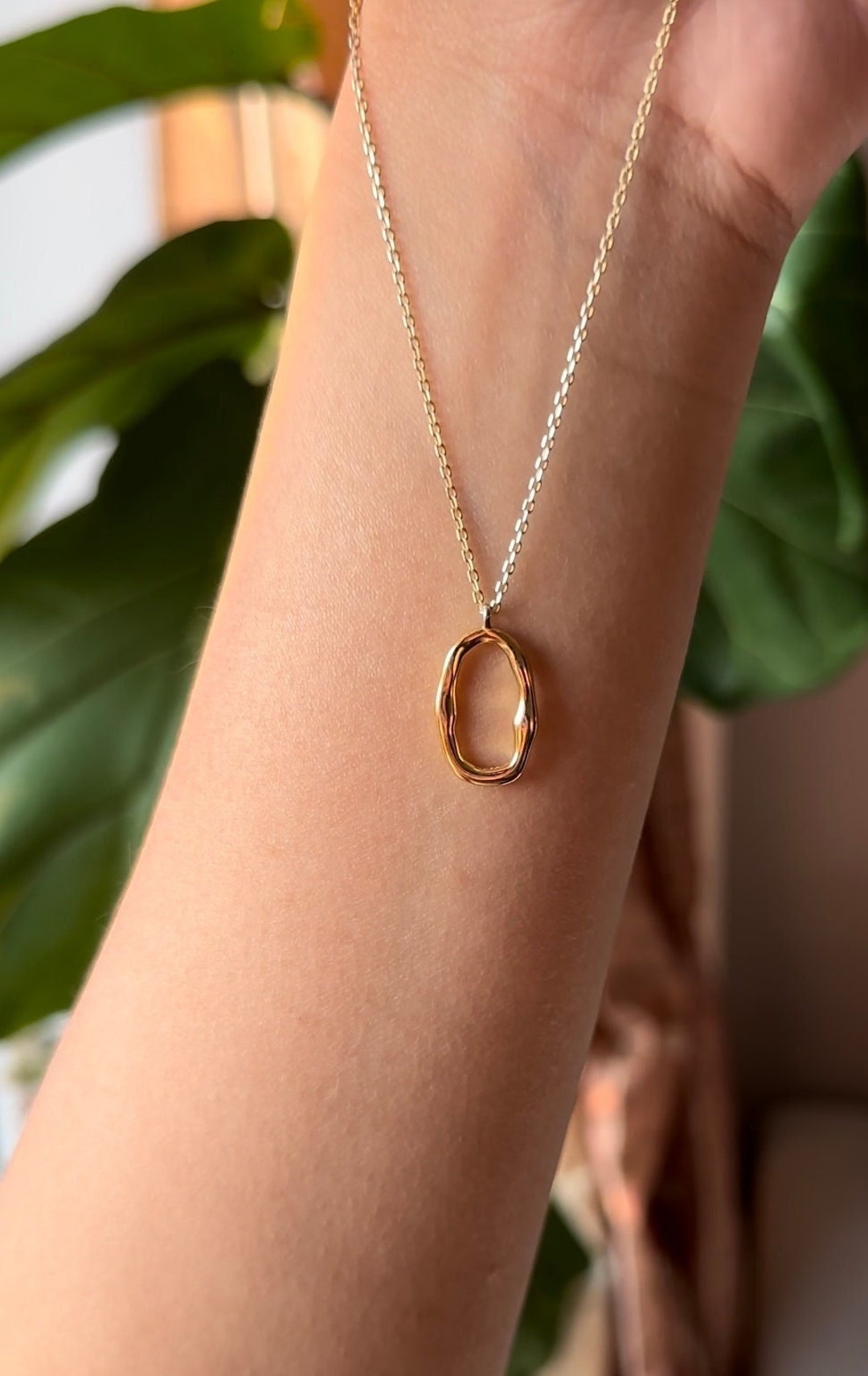 Arden 18K Eternity Gold Hoop Necklace, Dainty Geometric Oval Necklace ...