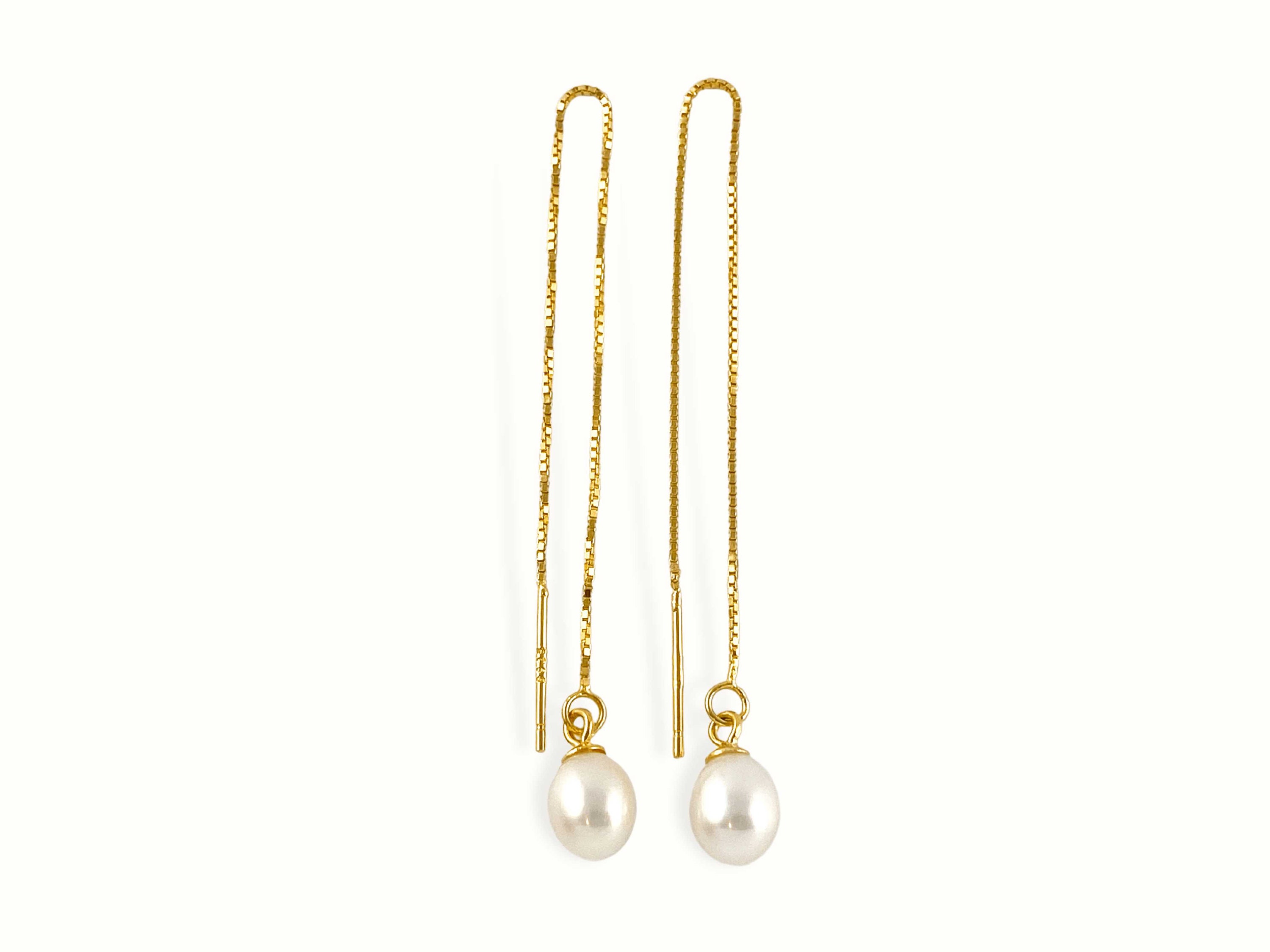 Cordelia 14K Gold Pearl Dangle Threader Earrings, Minimalist Threader ...