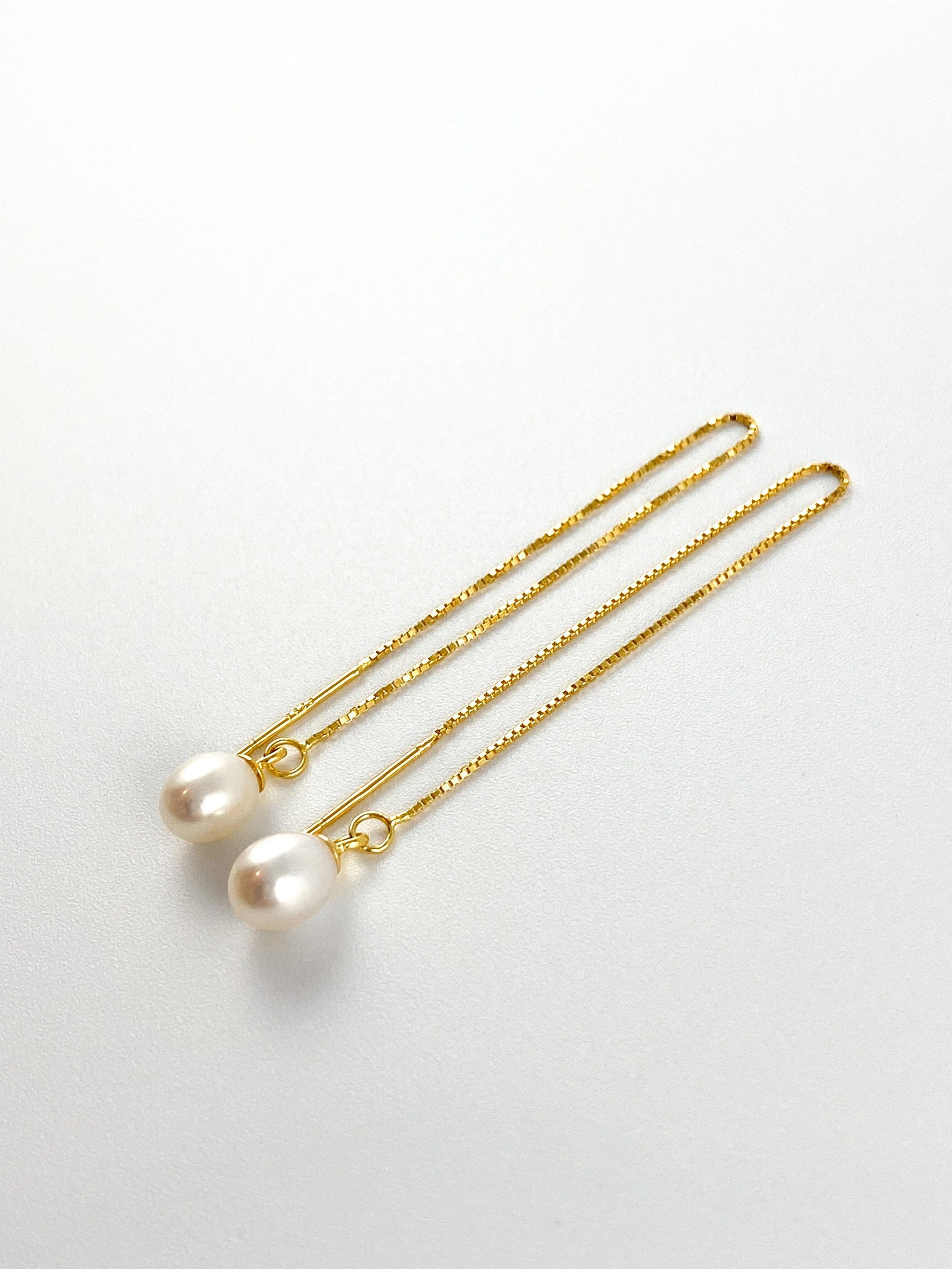 Cordelia 14K Gold Pearl Dangle Threader Earrings, Minimalist Threader ...
