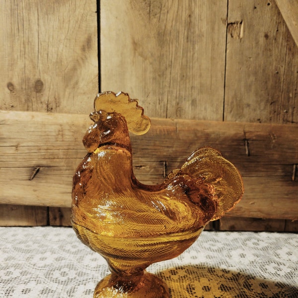 Amber Rooster Glass Candy Dish - Etsy