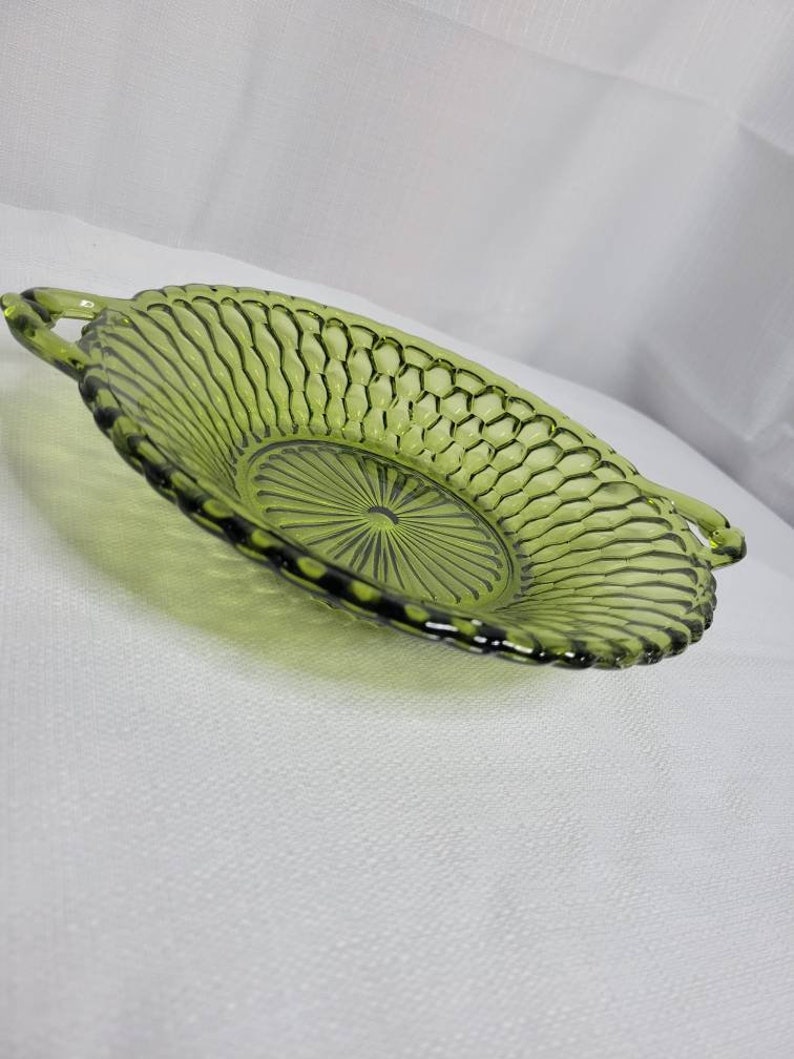 Vintage Indiana Green Glass Honeycomb Two Handle Relish Bowl - Etsy