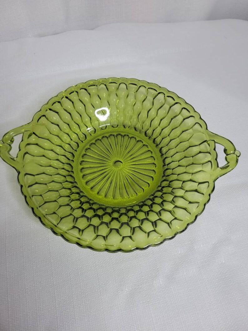Vintage Indiana Green Glass Honeycomb Two Handle Relish Bowl - Etsy