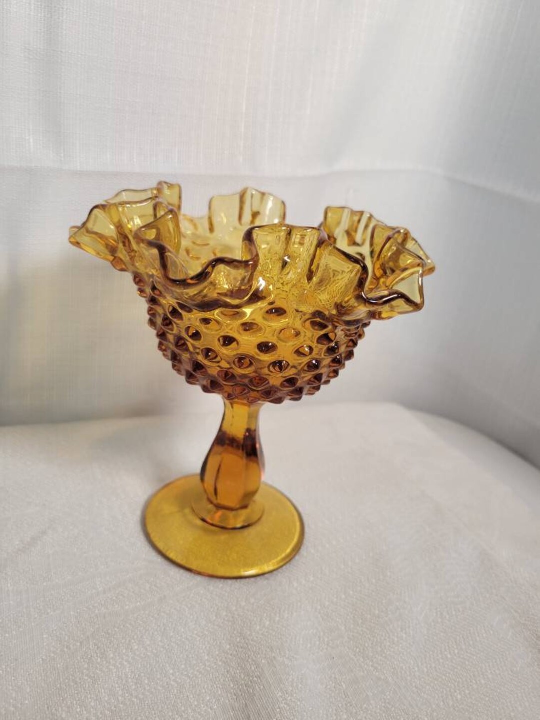 Fenton Ruffle Amber Hobnail Compote Dish - Etsy