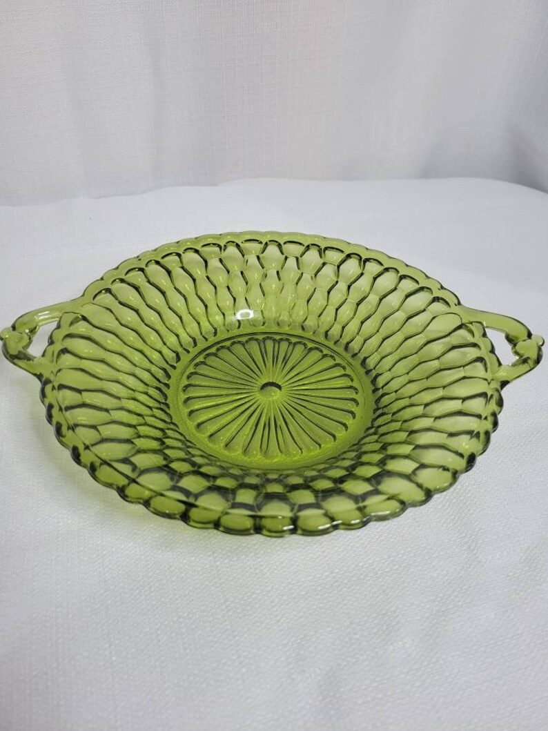 Vintage Indiana Green Glass Honeycomb Two Handle Relish Bowl - Etsy