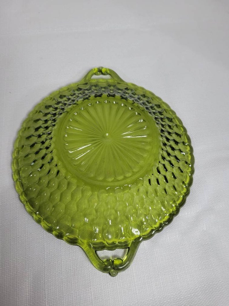 Vintage Indiana Green Glass Honeycomb Two Handle Relish Bowl - Etsy