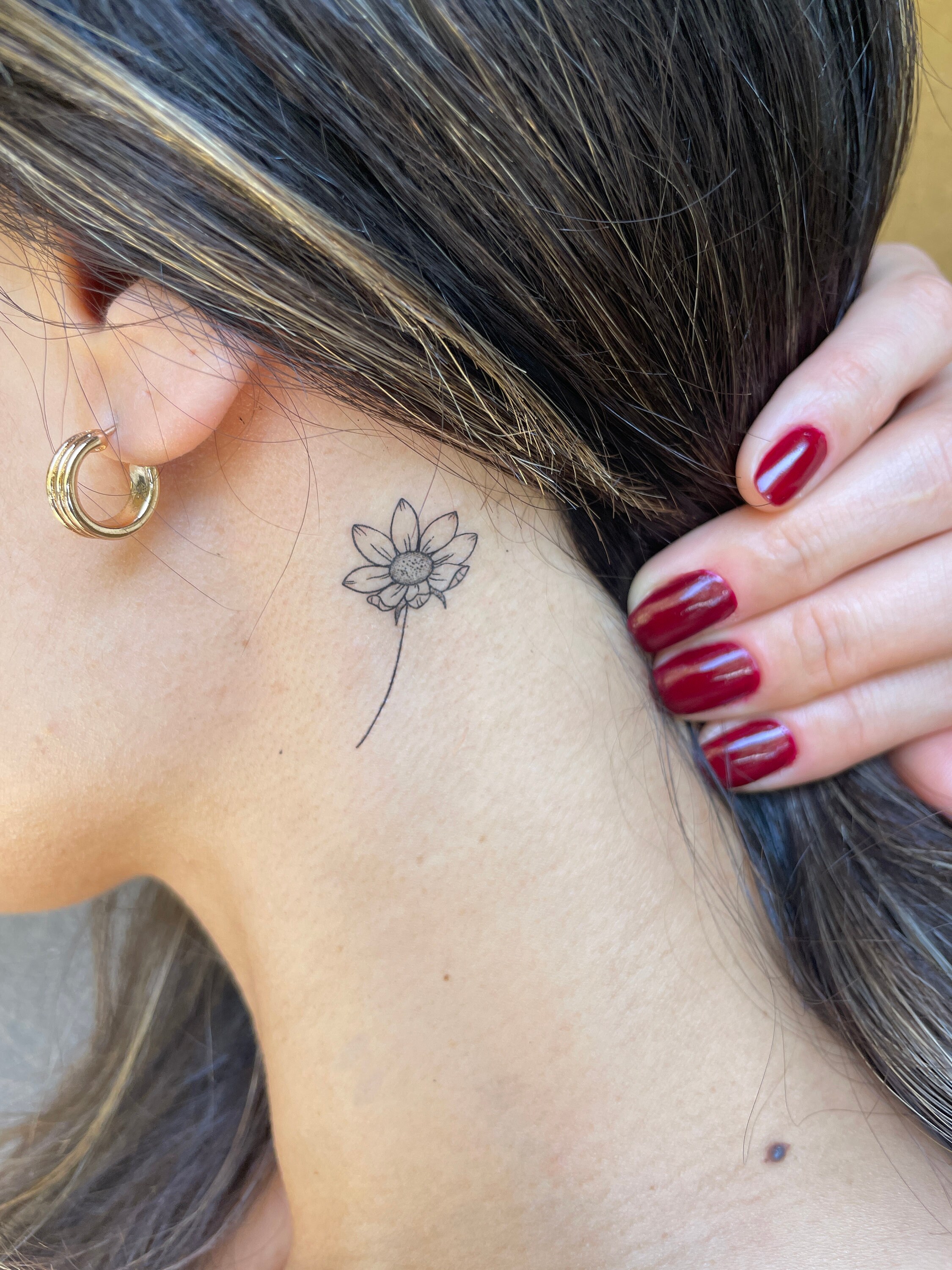 Simple Lotus Flower Tattoo Behind Ear
