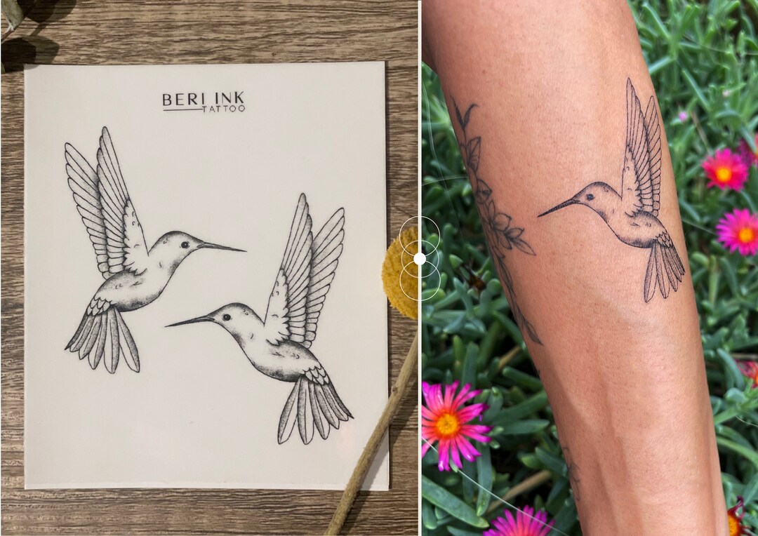 Hummingbird Fine Line Temporary Tattoo set of 2 - Etsy