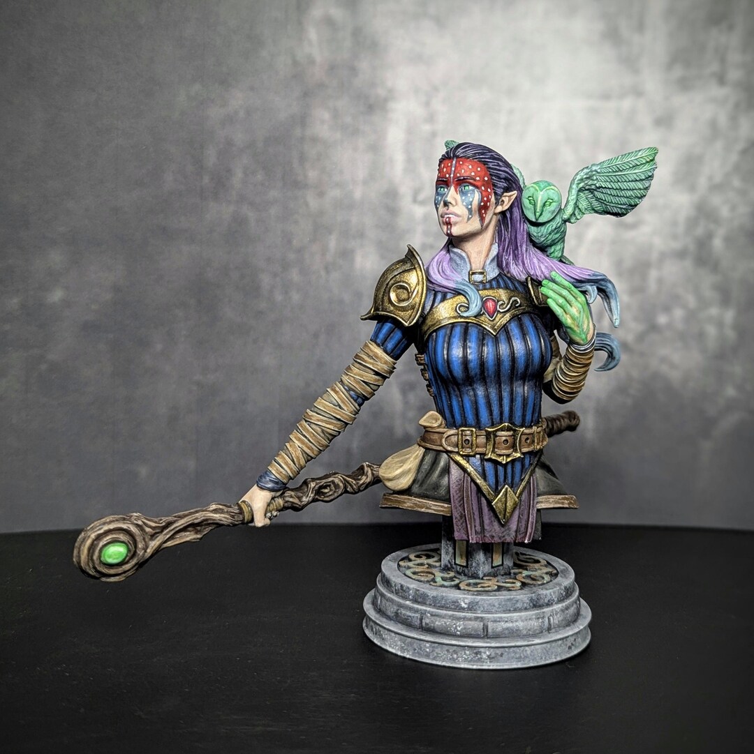 Astral Sorceress Bust, Warrior Mage With Spectral Owl Familiar, Fantasy ...