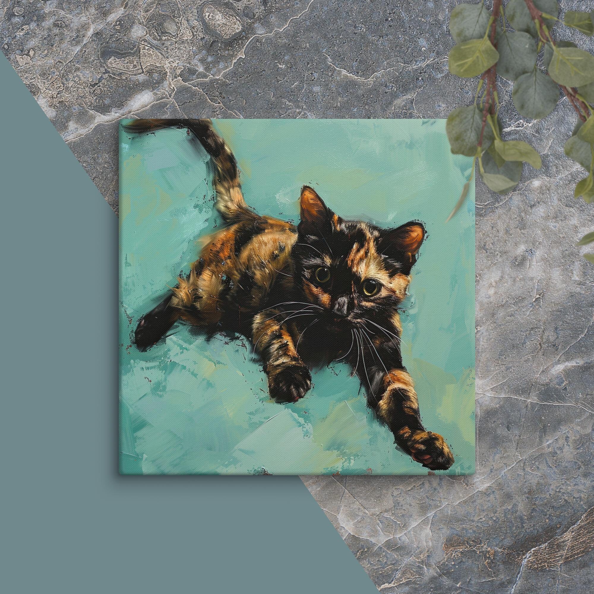 Kitten Canvas Print, Dynamic Cat Wall Art, Tortoiseshell Cat Art Print ...