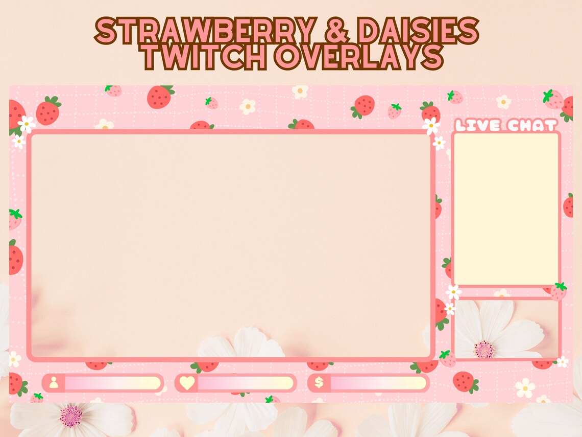 Strawberry & Daisy Pre-made Twitch Overlays BUNDLE / Scenes / Non ...