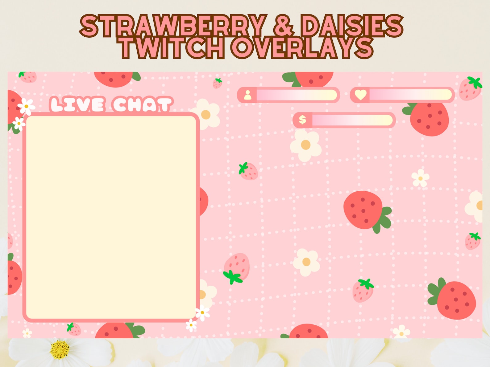 Strawberry & Daisy Pre-made Twitch Overlays BUNDLE / Scenes / Non ...