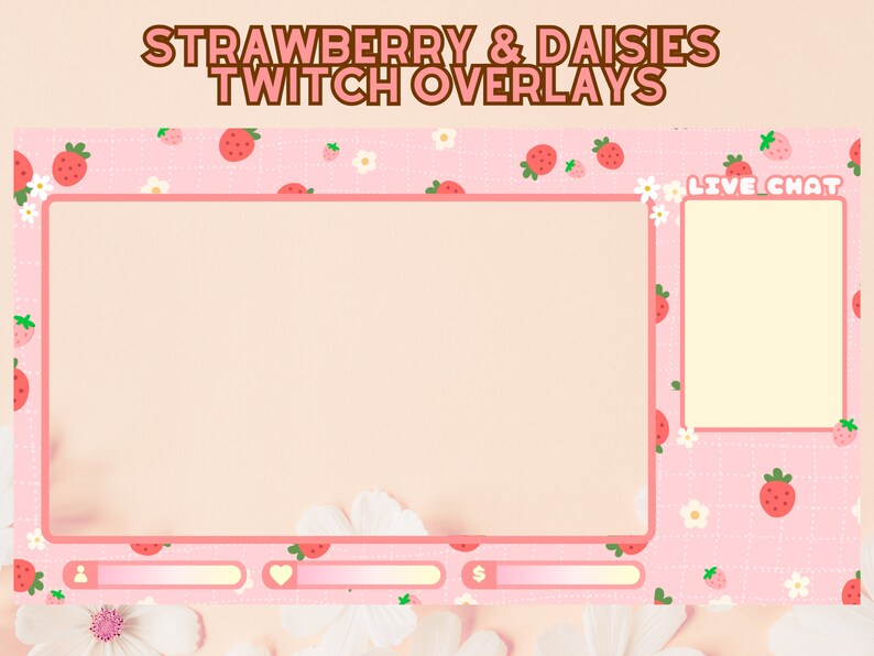 Strawberry & Daisy Pre-made Twitch Overlays BUNDLE / Scenes / Non ...
