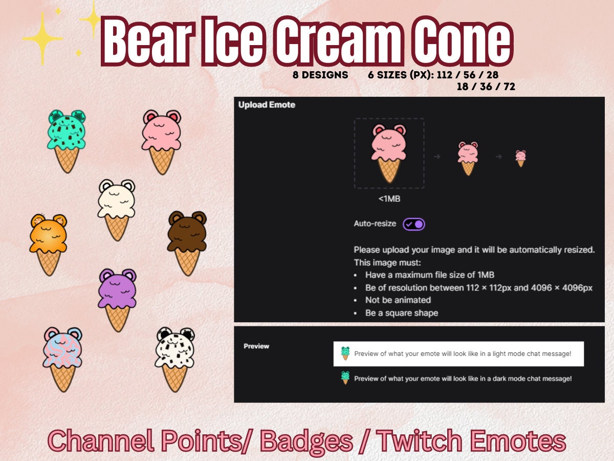 Bear Ice Cream Cones / Twitch / Emotes / Badges / Channel Points - Etsy