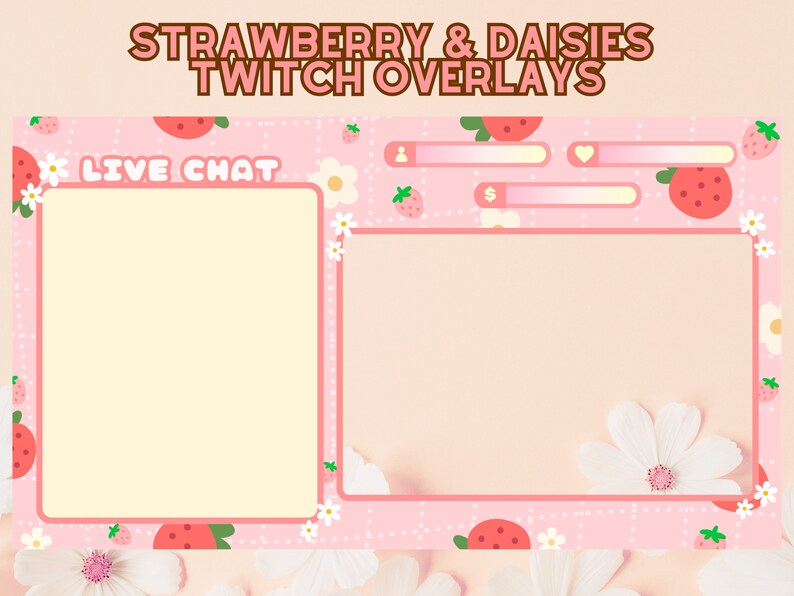 Strawberry & Daisy Pre-made Twitch Overlays BUNDLE / Scenes / Non ...