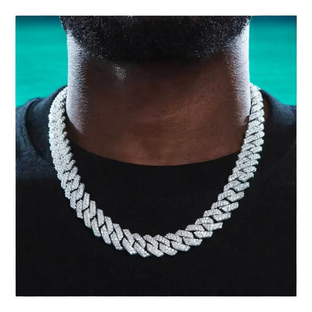Hip Hop Shiny Cuban Link Chain Necklace - Silver Rhinestone Iced Out ...