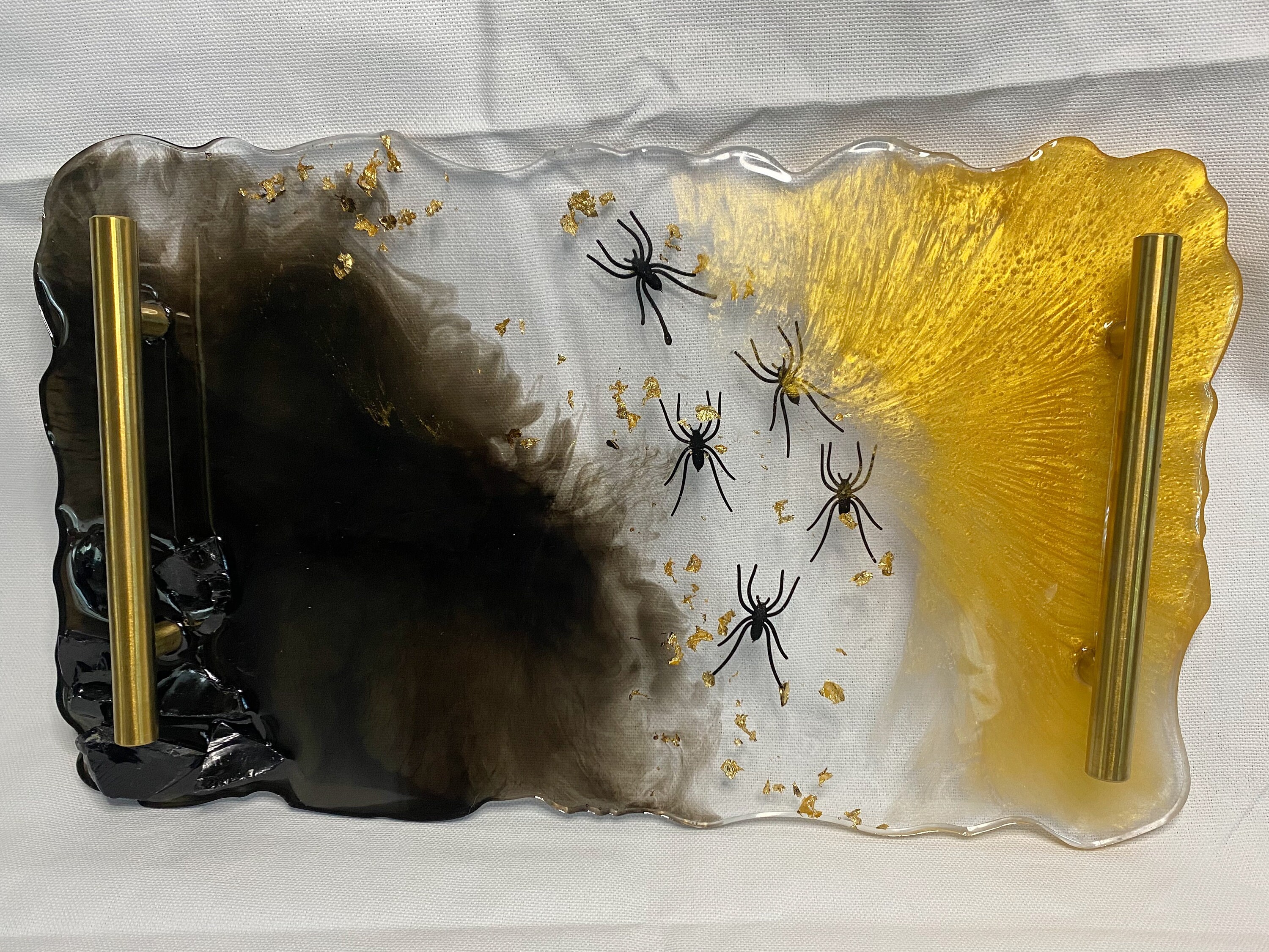 Golden Spider W/ Obsidian Crystals Tray Epoxy Resin - Etsy