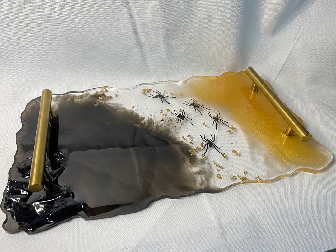 Golden Spider W/ Obsidian Crystals Tray Epoxy Resin - Etsy