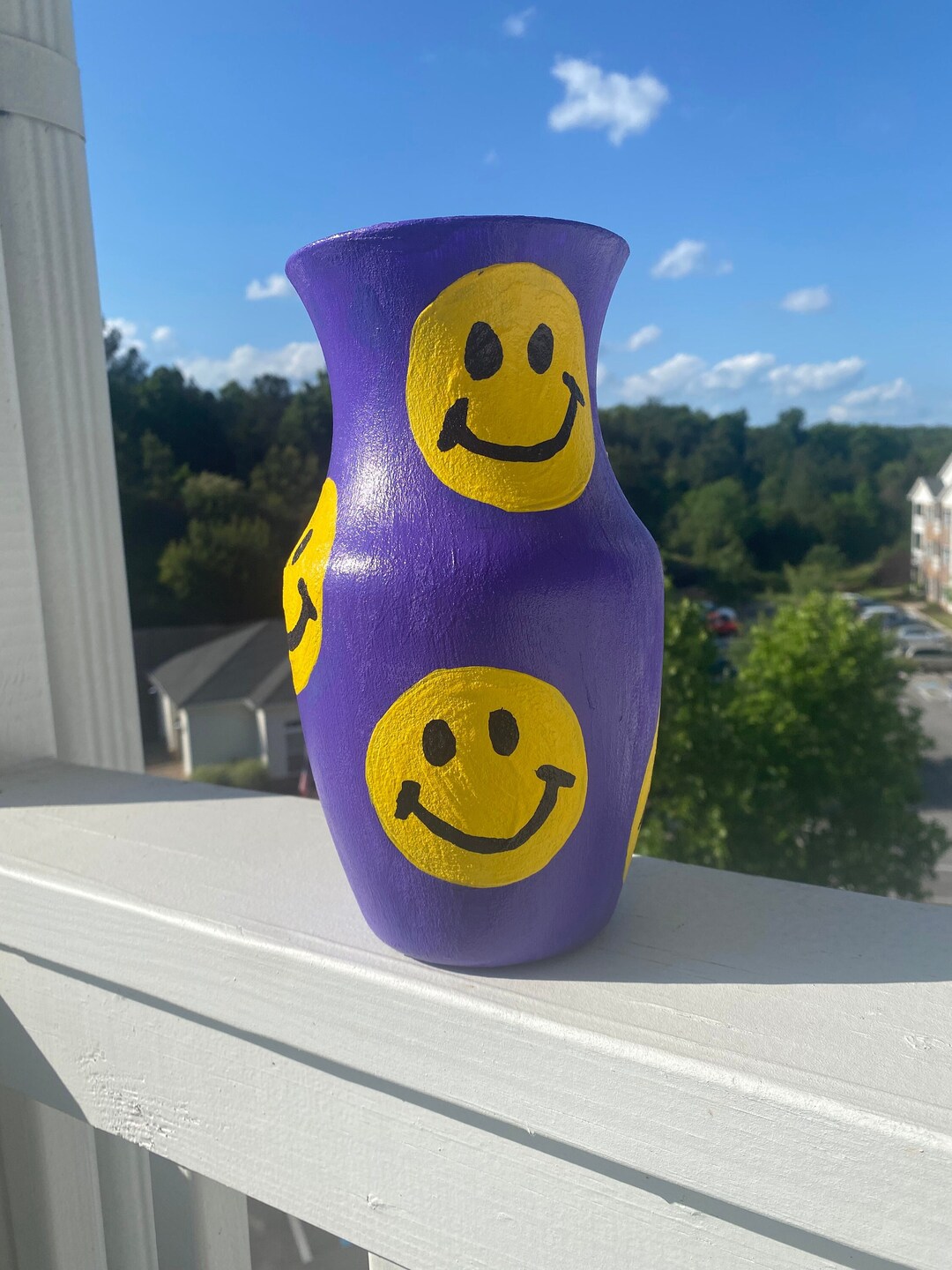 Smiley Face Vase || Hand Painted Vase || Purple Vase || Aesthetic Vase ...