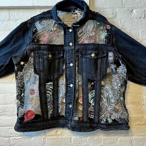 Unique Oversized Custom Black Denim Outer Space Jacket With Sheer Lace ...