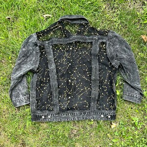 Oversized Custom Denim Black Jean Constellation Jacket With Sheer Lace ...