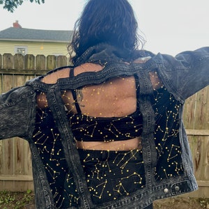 Oversized Custom Denim Black Jean Constellation Jacket With Sheer Lace ...