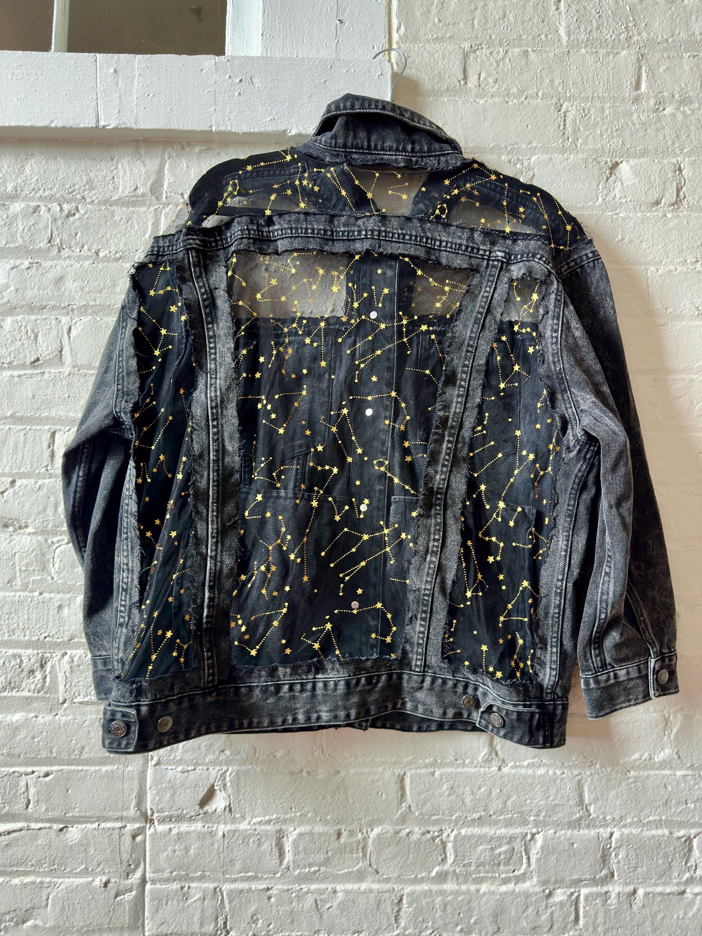 Oversized Custom Denim Black Jean Constellation Jacket With Sheer Lace ...