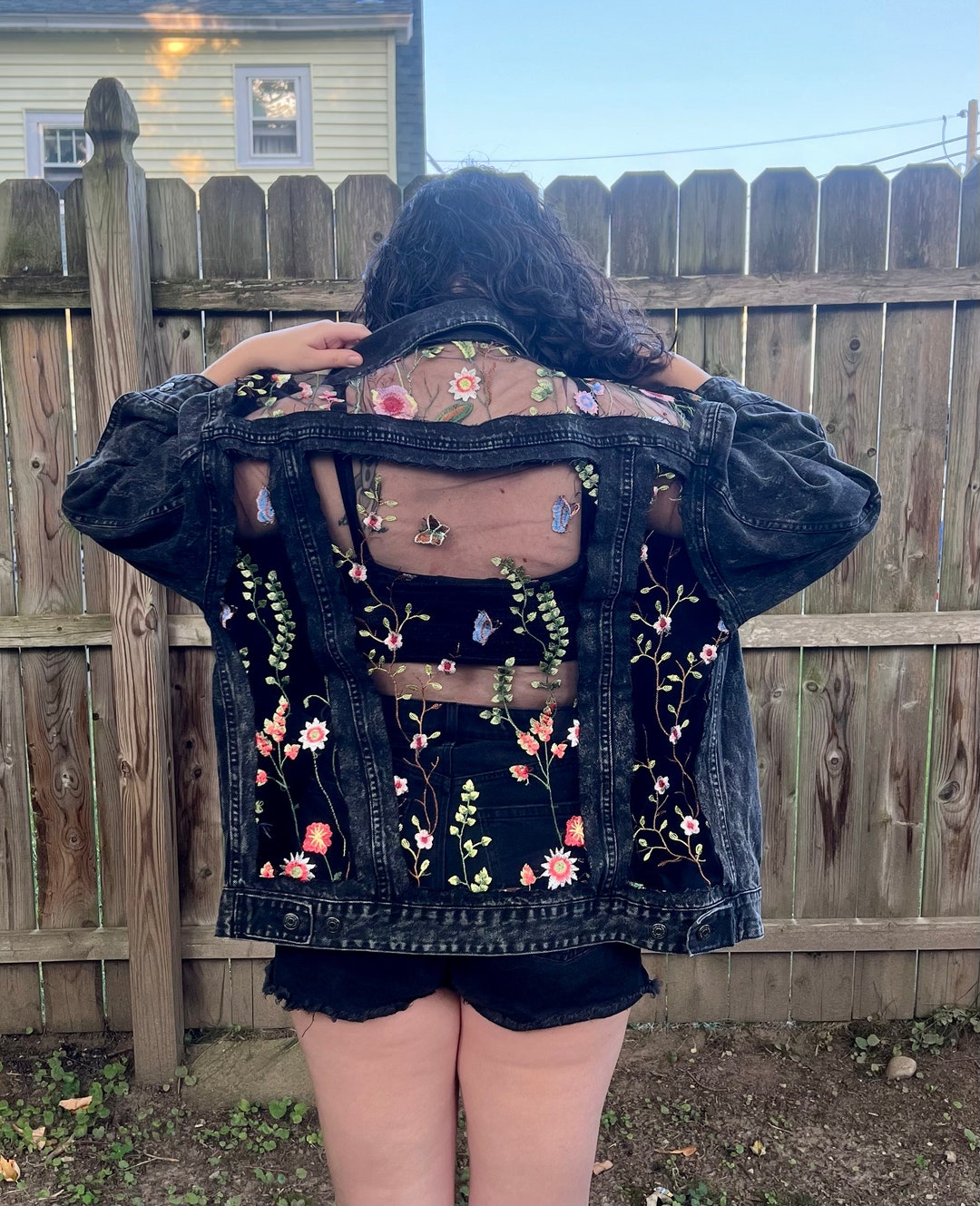 Custom Embroidered Lace Denim Jacket - Etsy