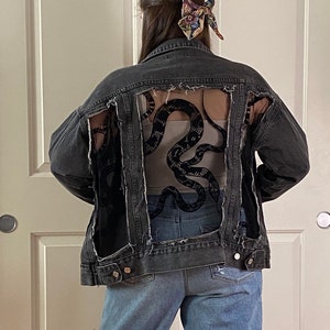 Oversized Custom Denim Black Jean Snake Jacket With Sheer Lace Back ...