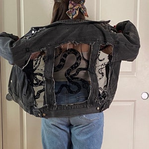 Oversized Custom Denim Black Jean Snake Jacket With Sheer Lace Back ...