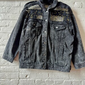 Oversized Custom Denim Black Jean Constellation Jacket With Sheer Lace ...