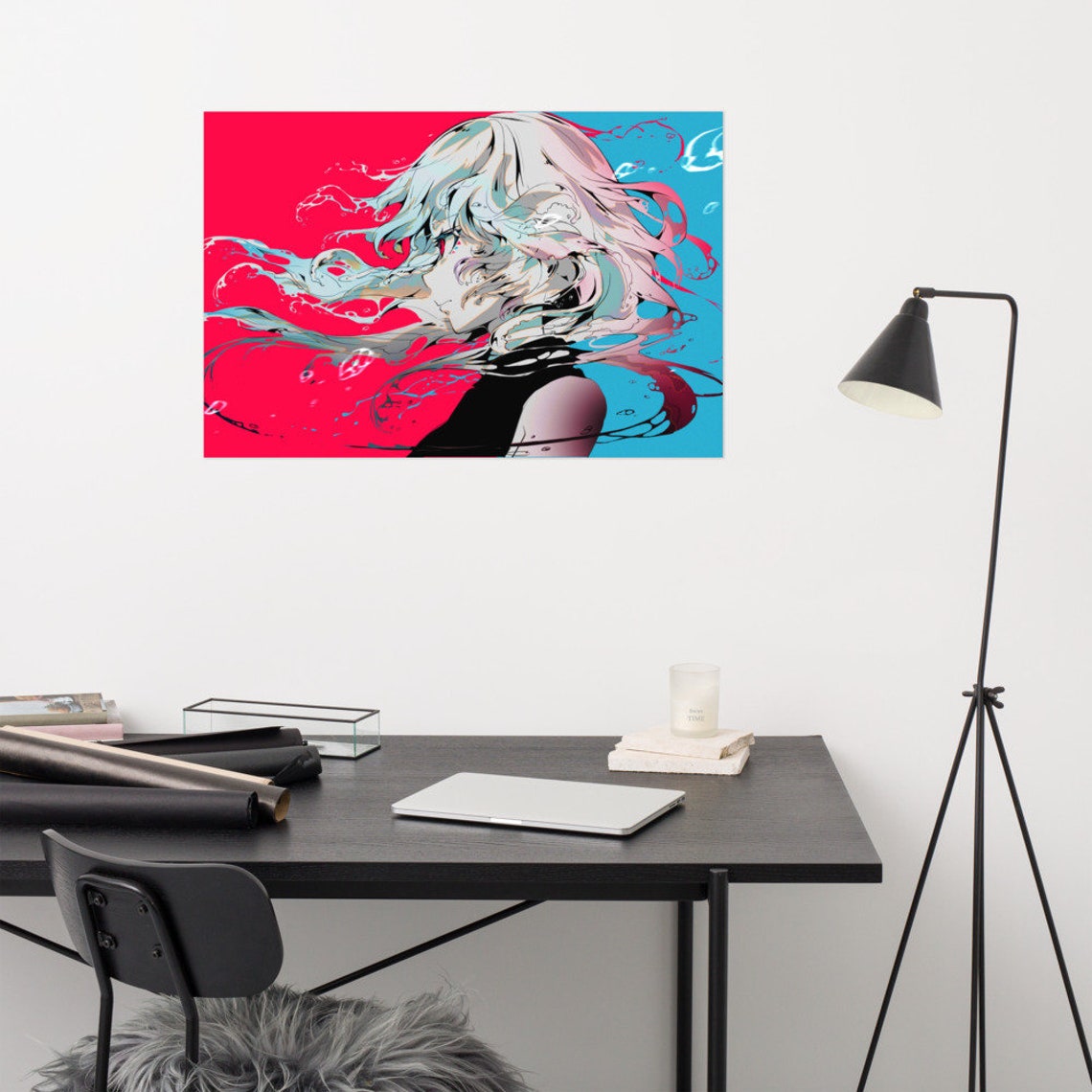 Anime Girl Poster, Anime Poster, Anime Art, Anime Decor, Red and Blue ...