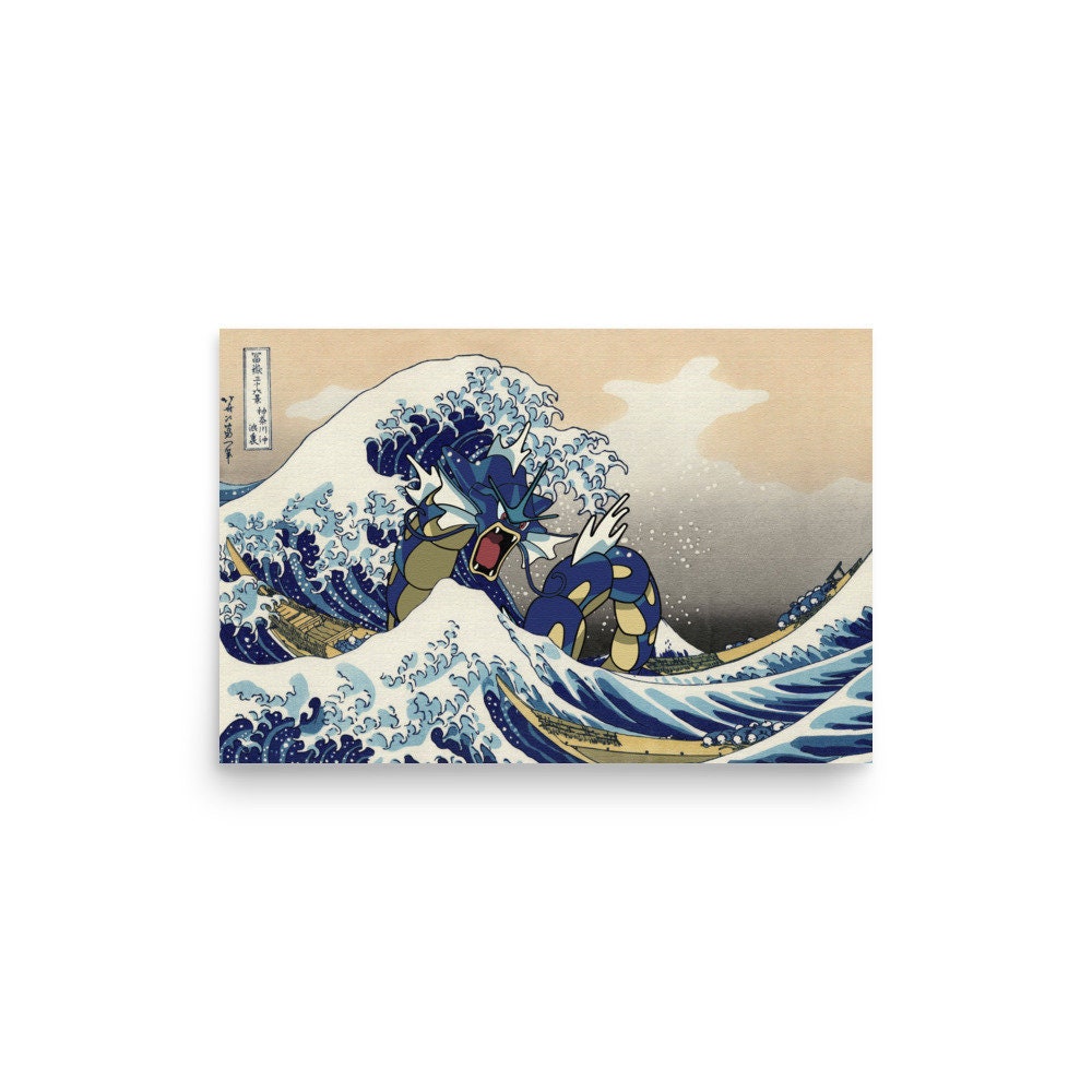 Gyarados Poster, Pokémon Poster, Vintage Artwork, Japanese Great Wave ...