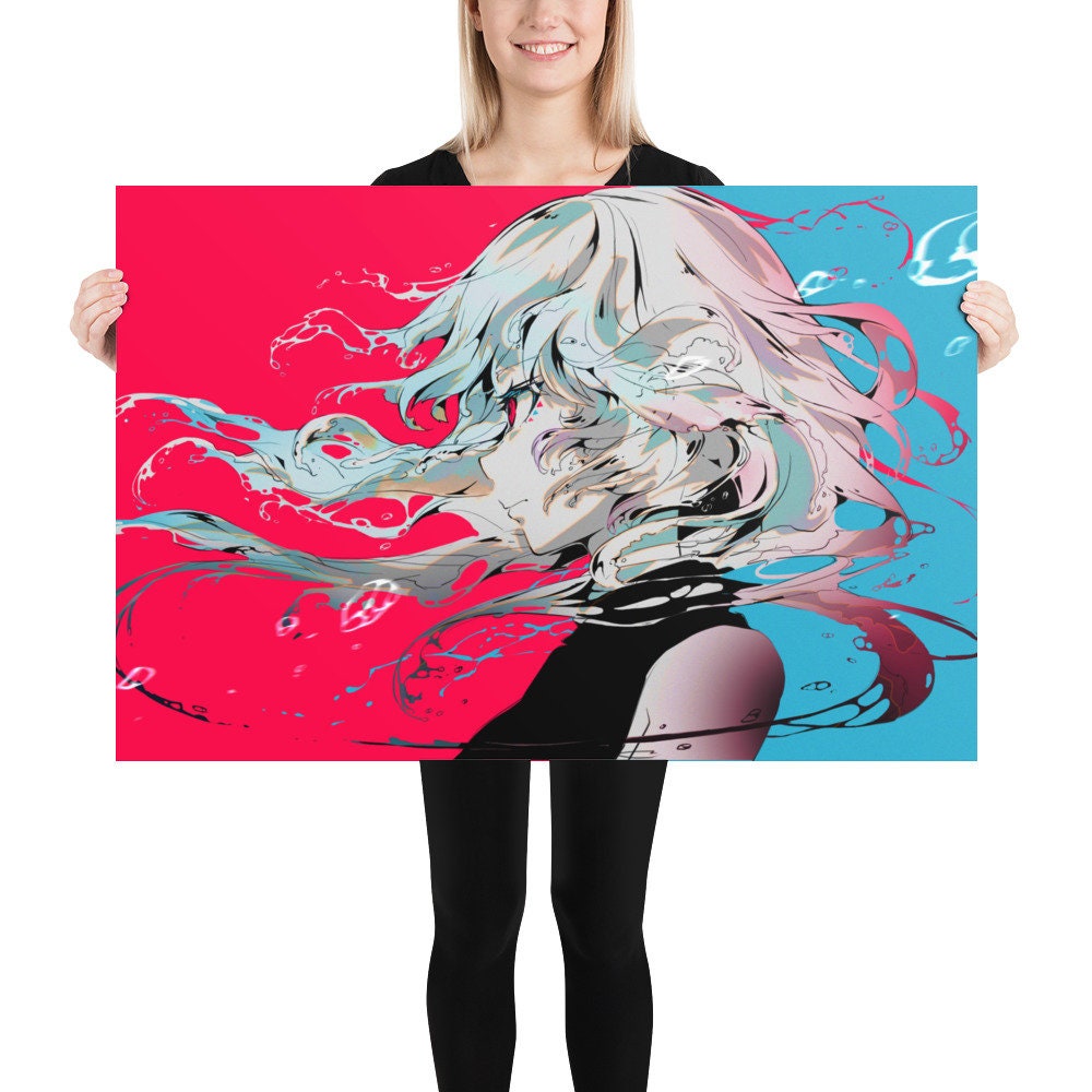 Anime Girl Poster, Anime Poster, Anime Art, Anime Decor, Red and Blue ...