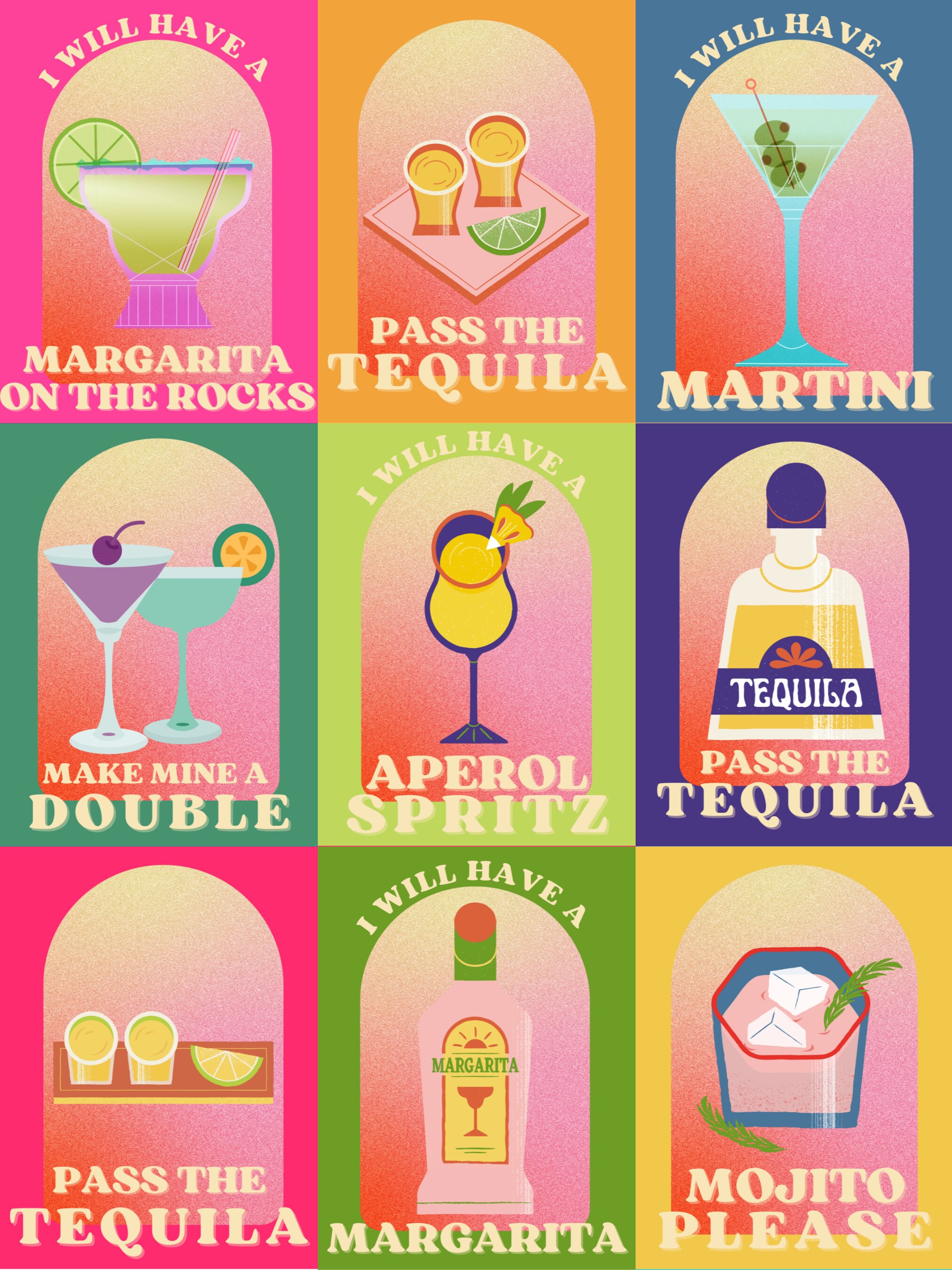 Pass the Tequila Print, Colorful Cocktail Printable Wall Art, Bar Cart ...