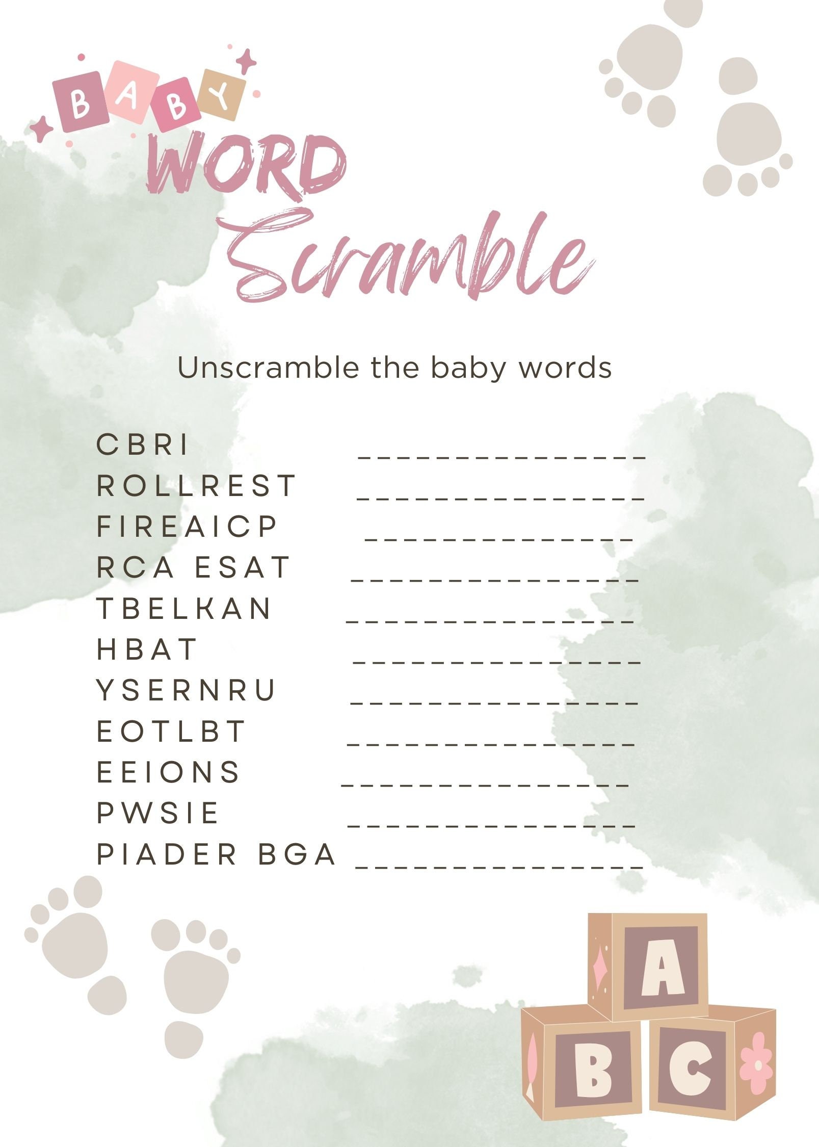 Baby Word Scramble- Baby Shower Game - Etsy