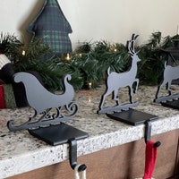 Christmas Stocking Hanger, Rustic, Black Iron Mantel Hanger, Farmhouse ...