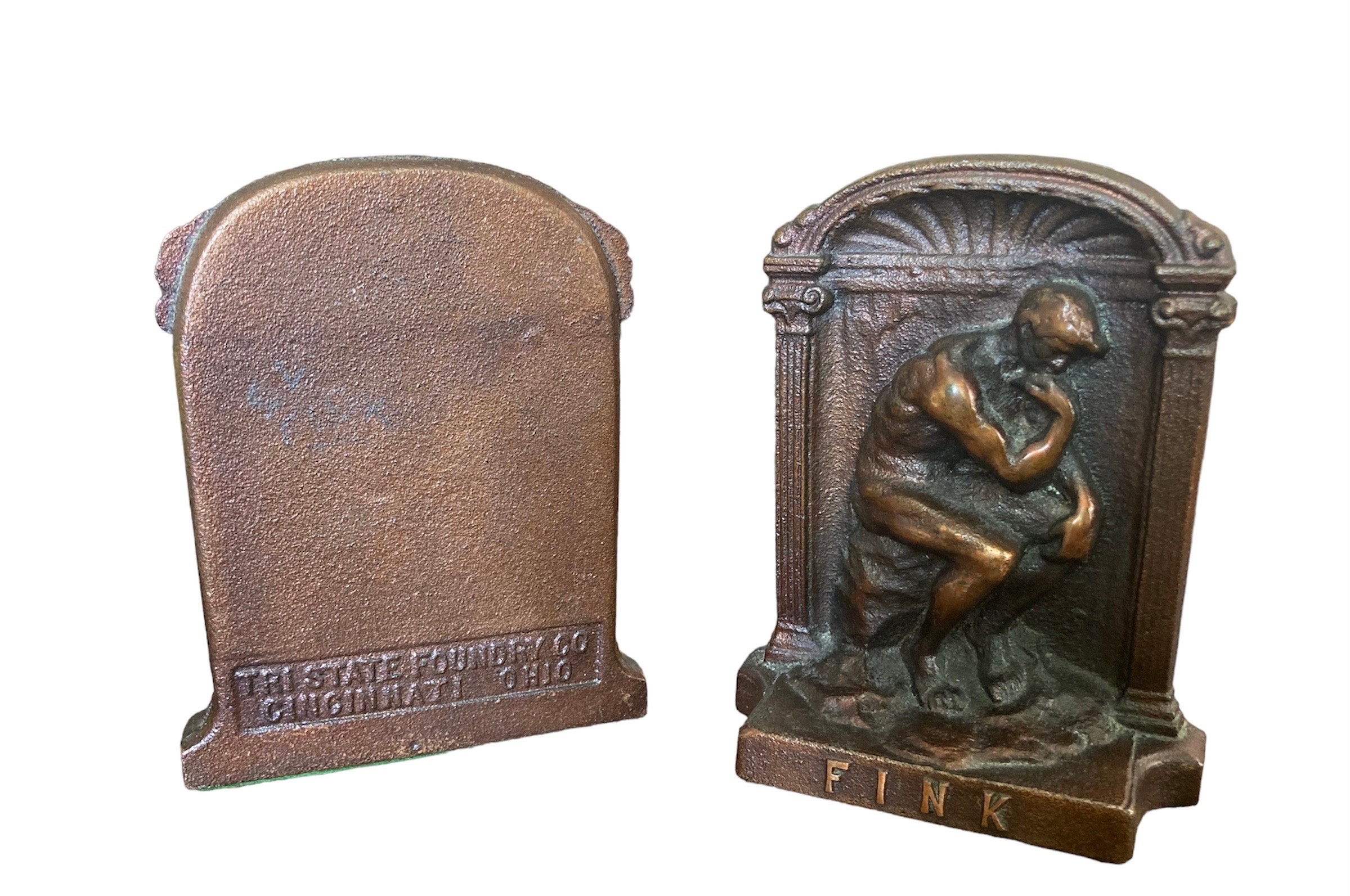 The Thinker Antique Bookends, Cast Iron Bronze Wash, Library, Home ...