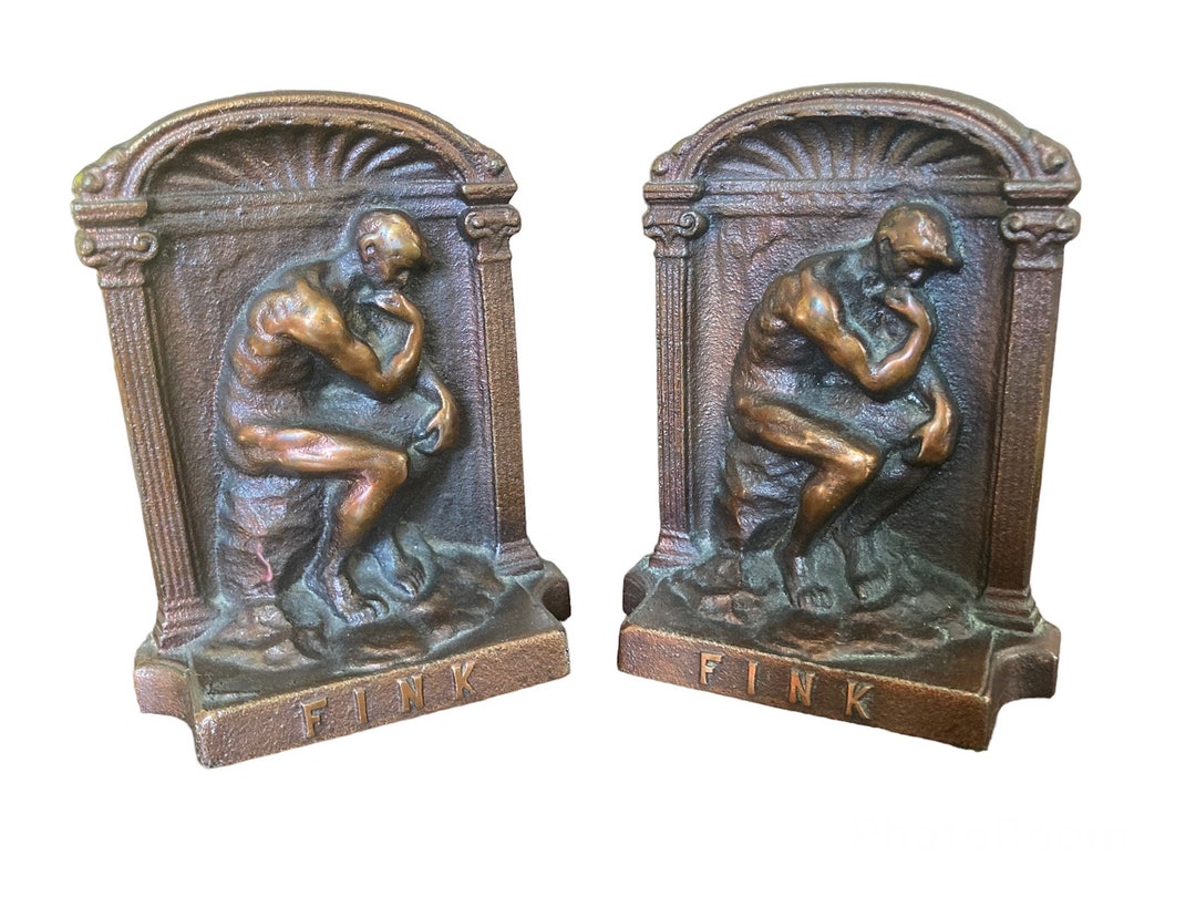 The Thinker Antique Bookends, Cast Iron Bronze Wash, Library, Home ...