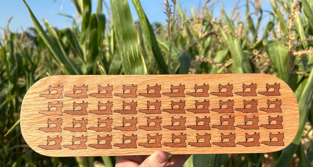 Handcrafted Oak Quilters Clapper: Mahogany Inlay, Sewing Machine Design ...