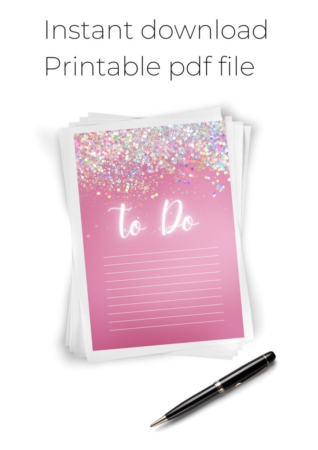 Printable to Do List | Glam Pink Glitter Lined Checklist | PDF Planner ...