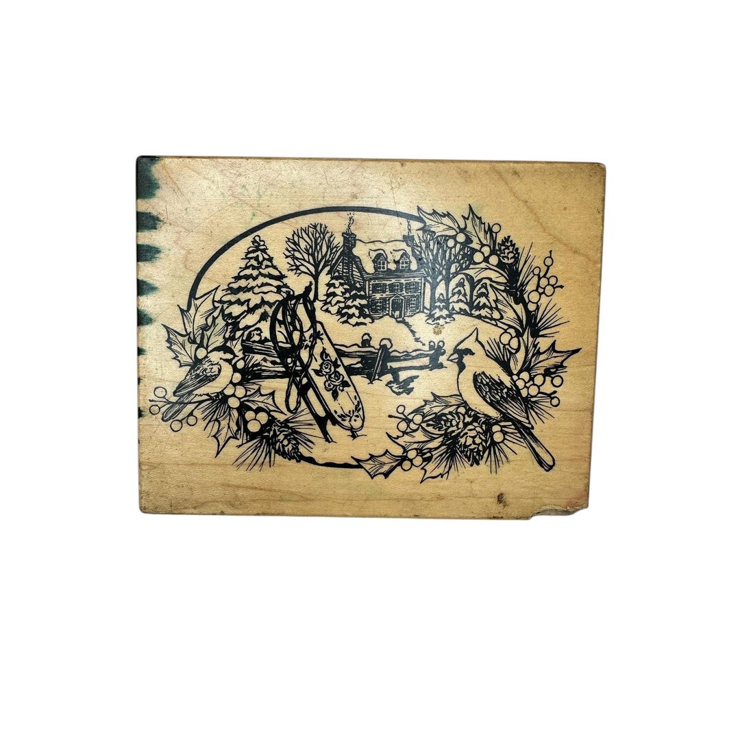 PSX Rubber Stamp Winter Scene With Sleigh 1998 K-2431 Vintage Holiday ...