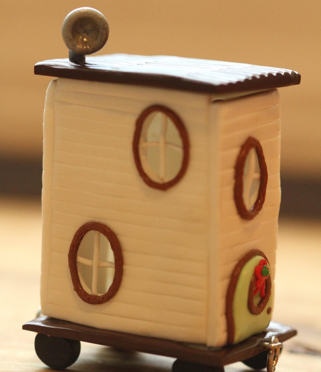 Tiny Home Polymer Clay/ Christmas House With Tiny Satellite Dish/ Train ...