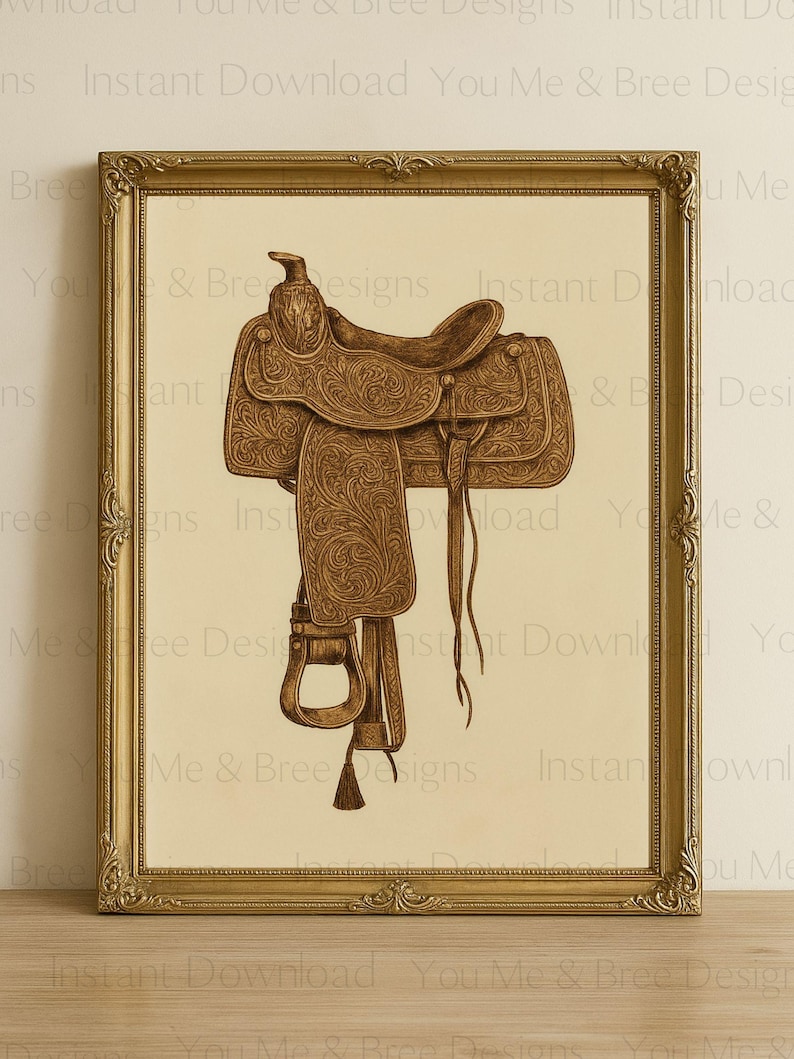 Tooled Saddle Poster, Western Cowboy Wall Art, Rustic Ranch Decor ...