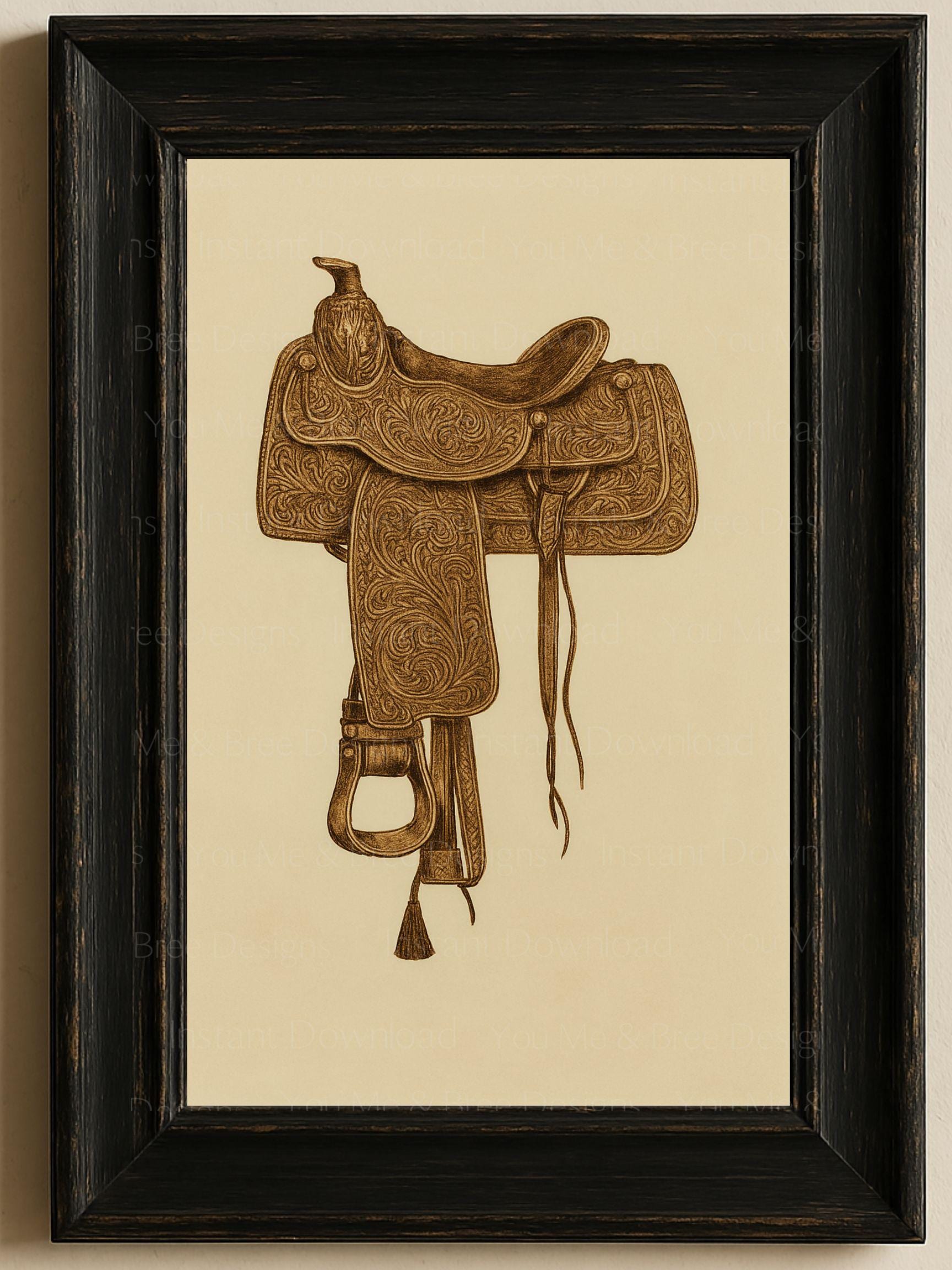Tooled Saddle Poster, Western Cowboy Wall Art, Rustic Ranch Decor ...