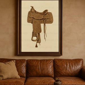 Tooled Saddle Poster, Western Cowboy Wall Art, Rustic Ranch Decor ...