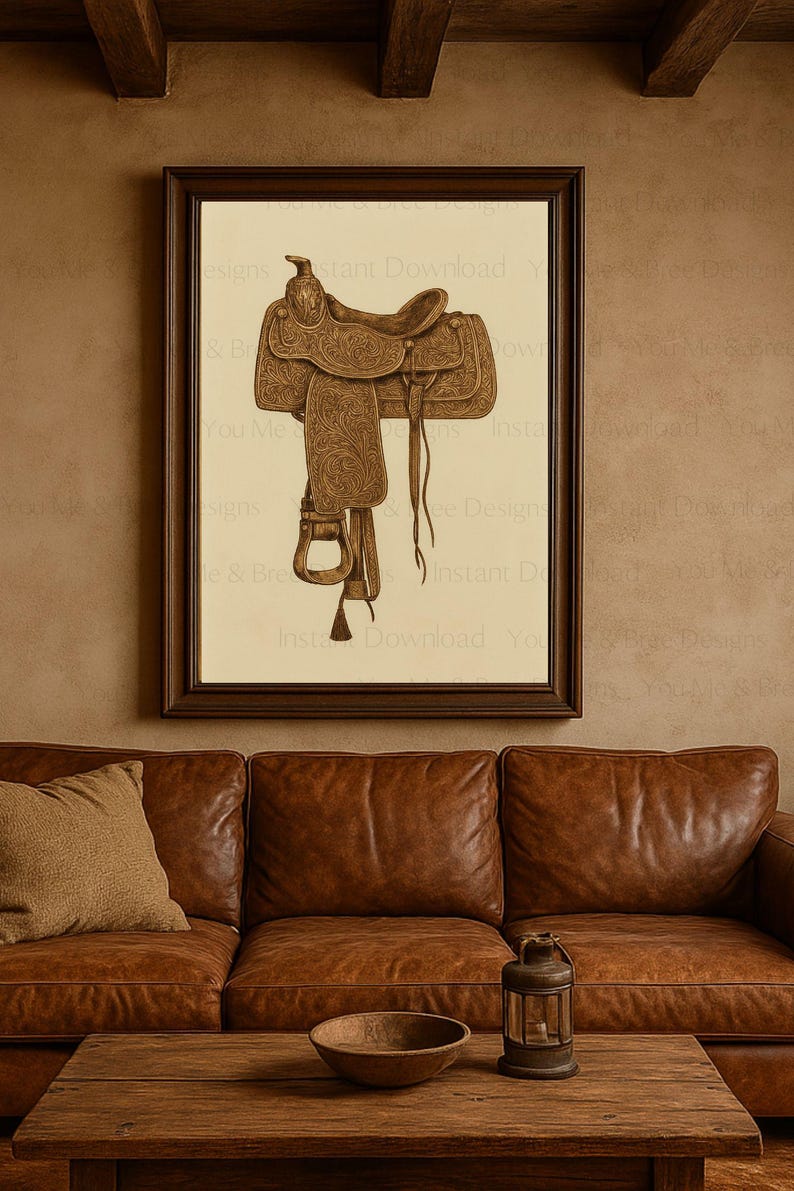 Tooled Saddle Poster, Western Cowboy Wall Art, Rustic Ranch Decor ...