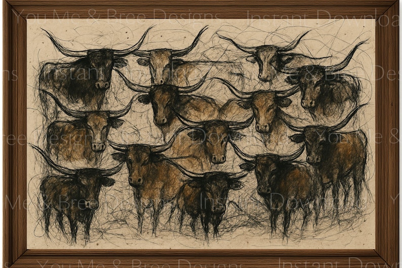 Abstract Longhorn Wall Art, Western Home Decor for Living Room, Rustic ...